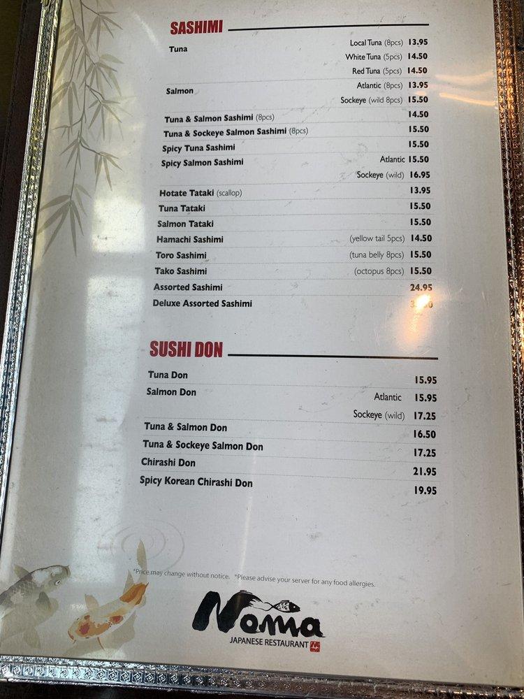Menu at Noma Sushi Japanese Restaurant, Langley Township, Willoughby ...