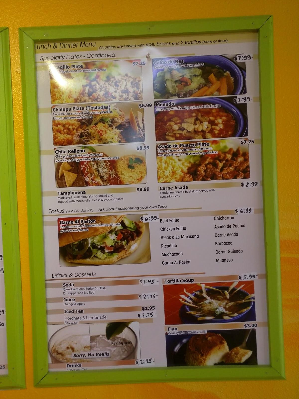 Menu at Pollo Picosito Mexican Restaurant, Live Oak
