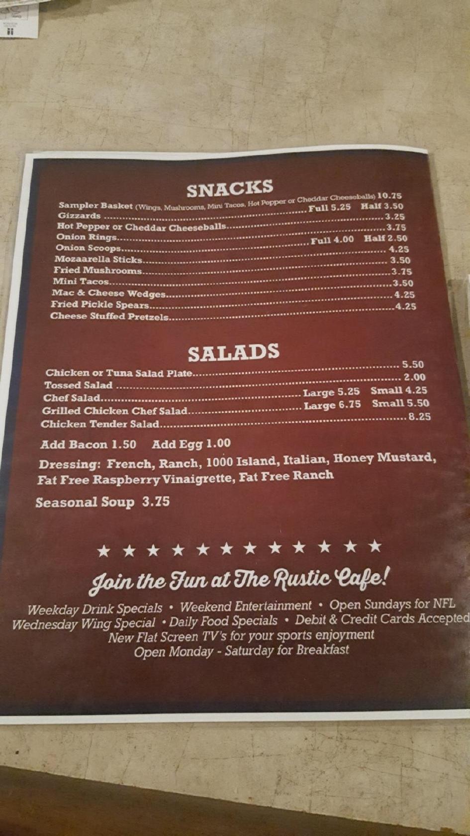Menu at Rustic Cafe, Delphos