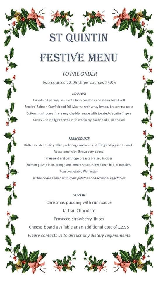 Menu at St Quintin Arms pub & bar, Harpham