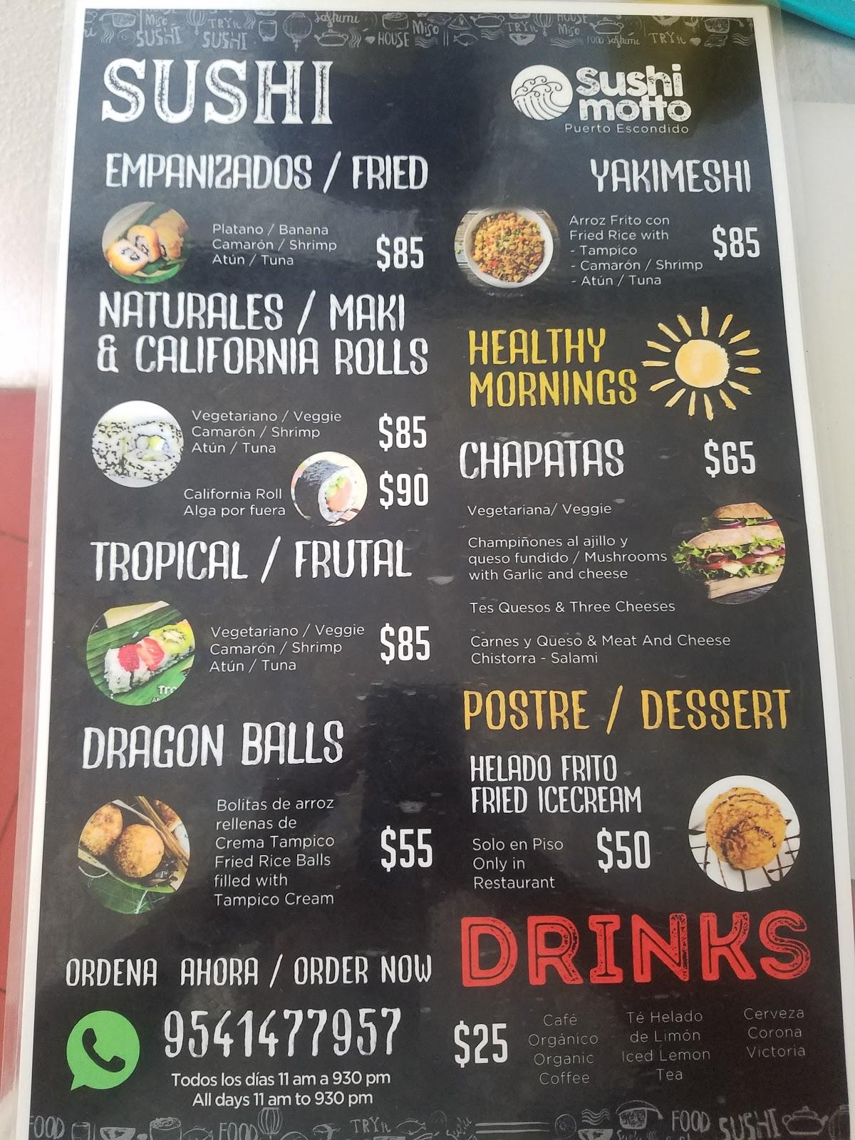 Menu at Sushi Motto Puerto Escondido restaurant, Puerto Escondido ...