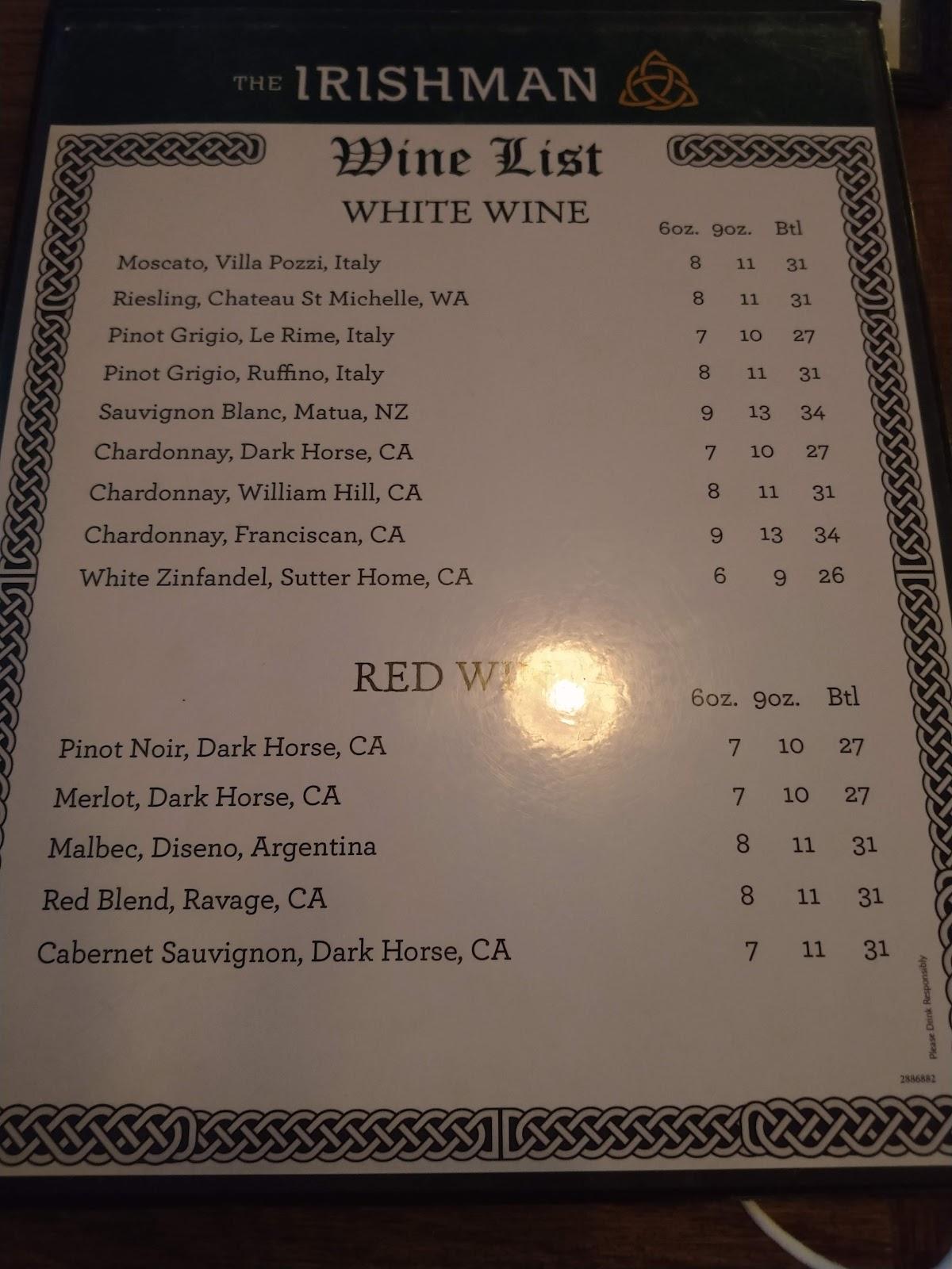 Menu at The Irishman Pub and Eatery, East Aurora