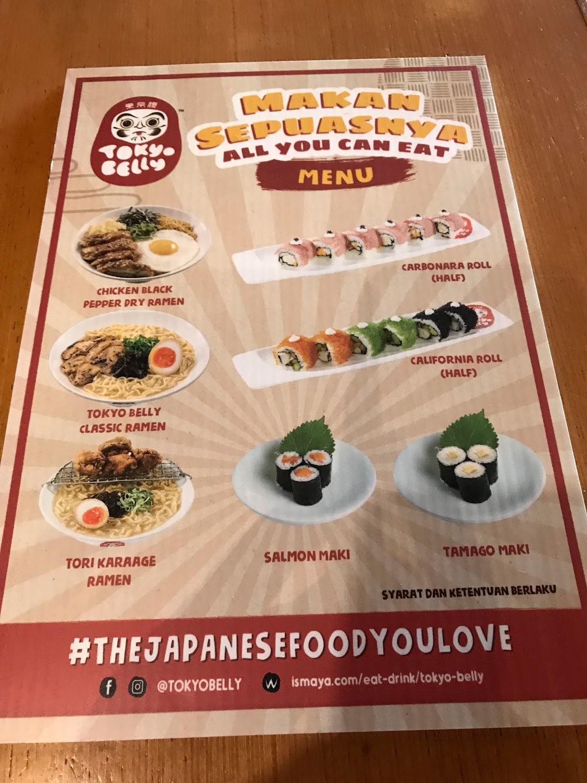 Menu at Tokyo Belly - Grand Indonesia restaurant, Jakarta, RR49+3R7