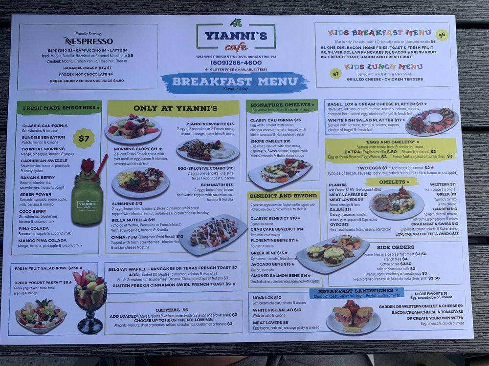 Menu at Yianni's Café cafe, Brigantine