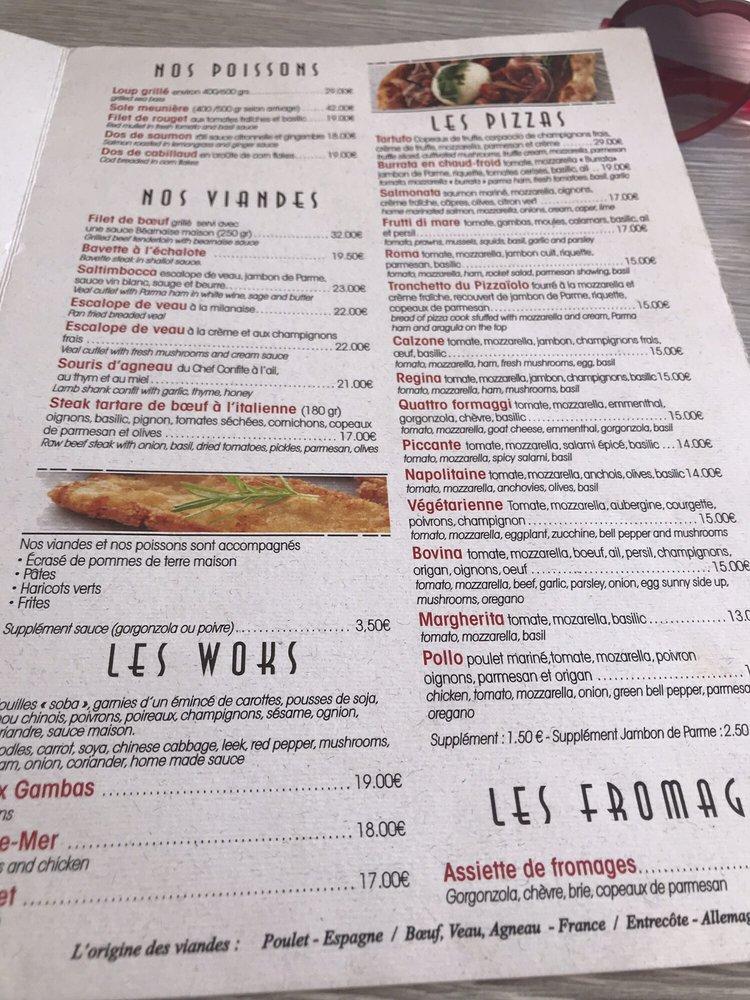 Menu at Caffé Roma cafe, Cannes