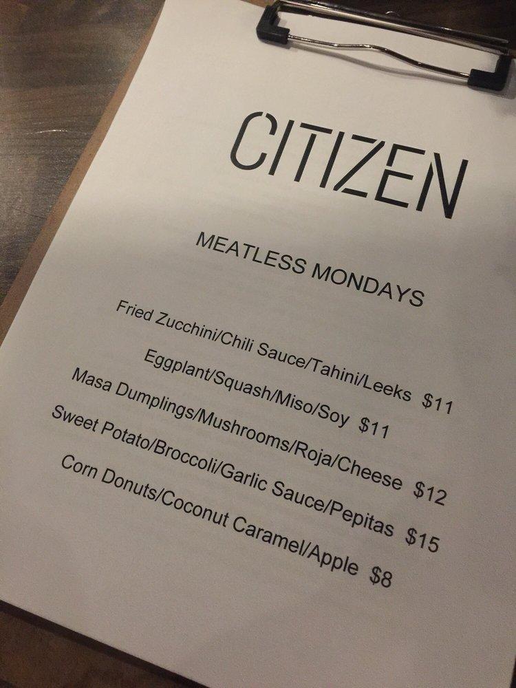 Menu at Citizen pub & bar, Ottawa