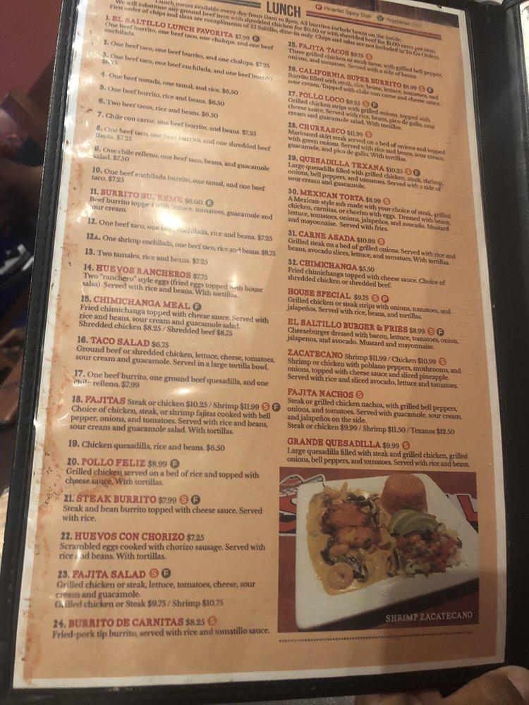 Menu at El Saltillo Mexican Restaurant, Biloxi, Beach Blvd Suite #20