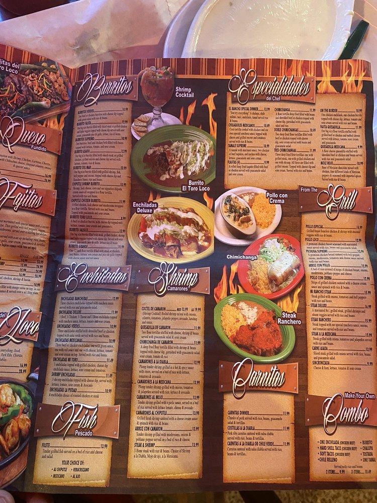 Menu at El Toro Loco restaurant, Memphis, Poplar Ave
