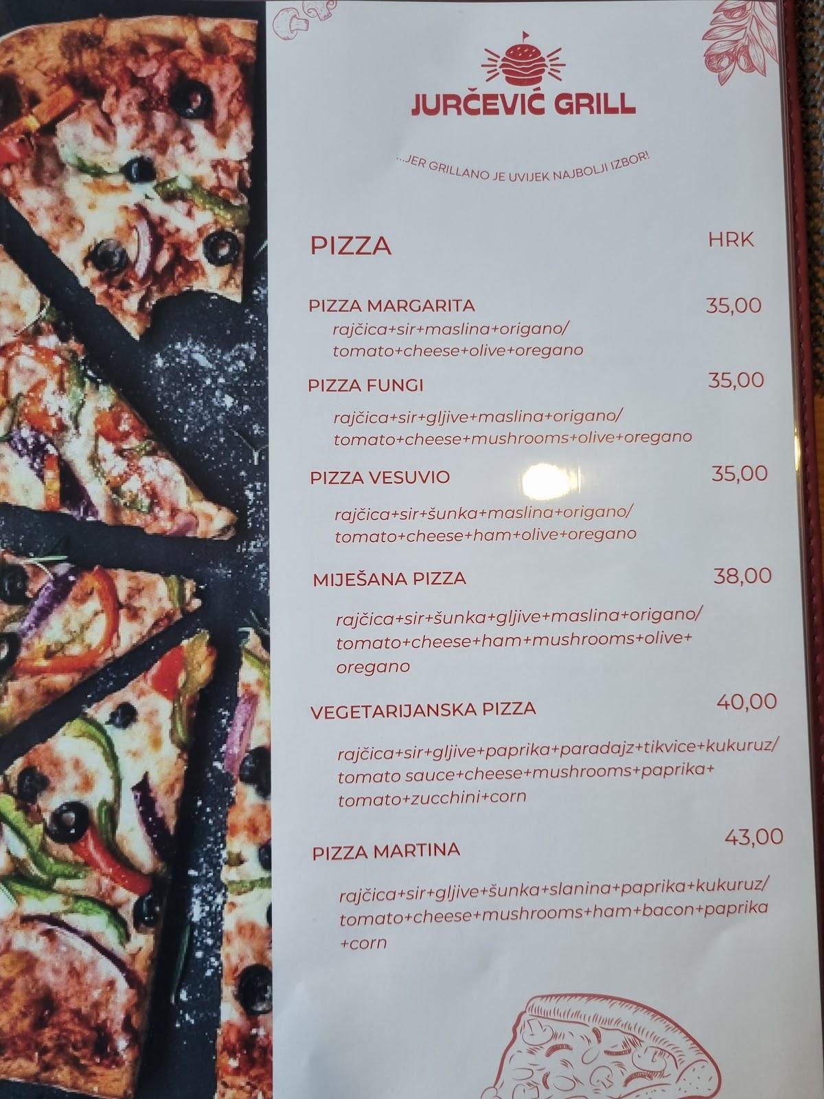 Carta del restaurante Grill Jurčević, Croacia
