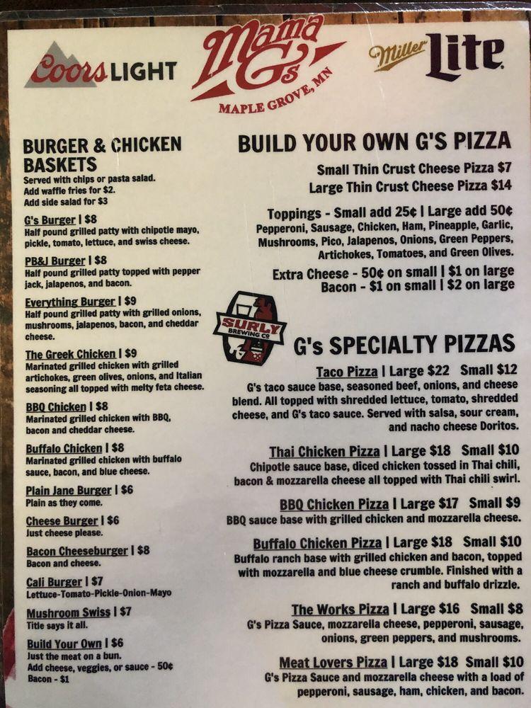 Menu at Mama G's pub & bar, Maple Grove, County Rd 101