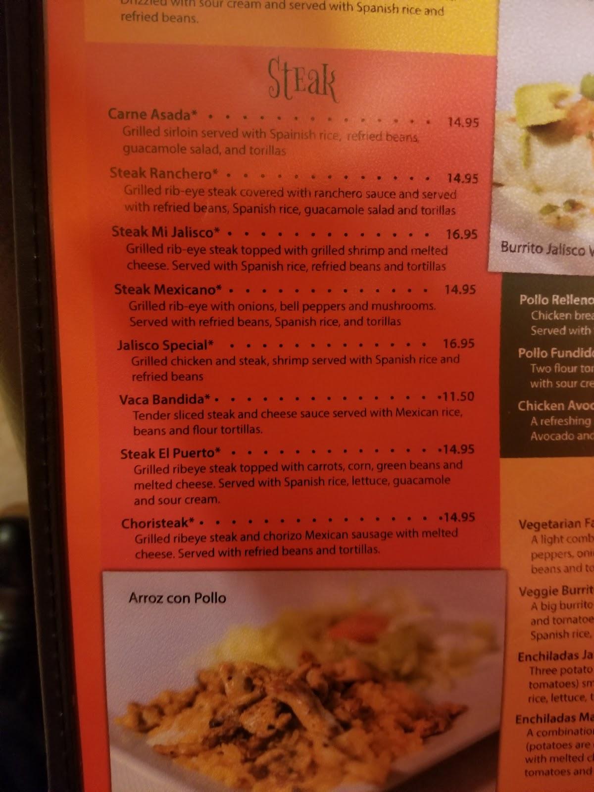 Menu at Mi Jalisco Mexican Restaurant, Ruther Glen, Rogers Clark Blvd