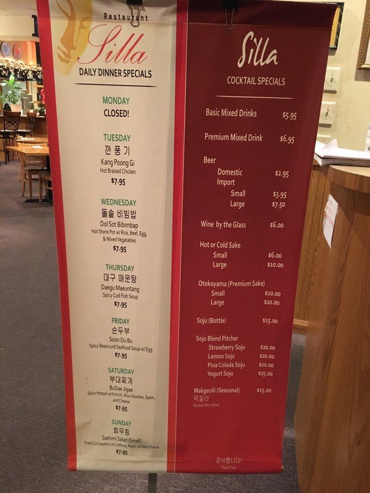 Menu at Restaurant Silla - Authentic Korean Cuisine, Columbus, W ...