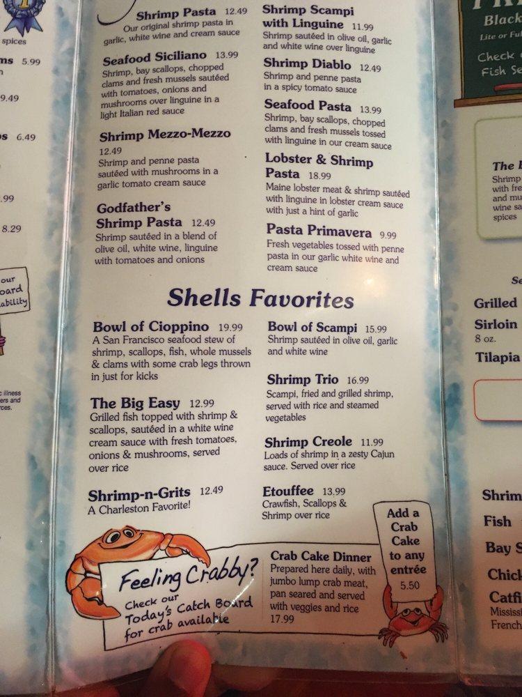 Menu at Shells of Melbourne restaurant, Melbourne