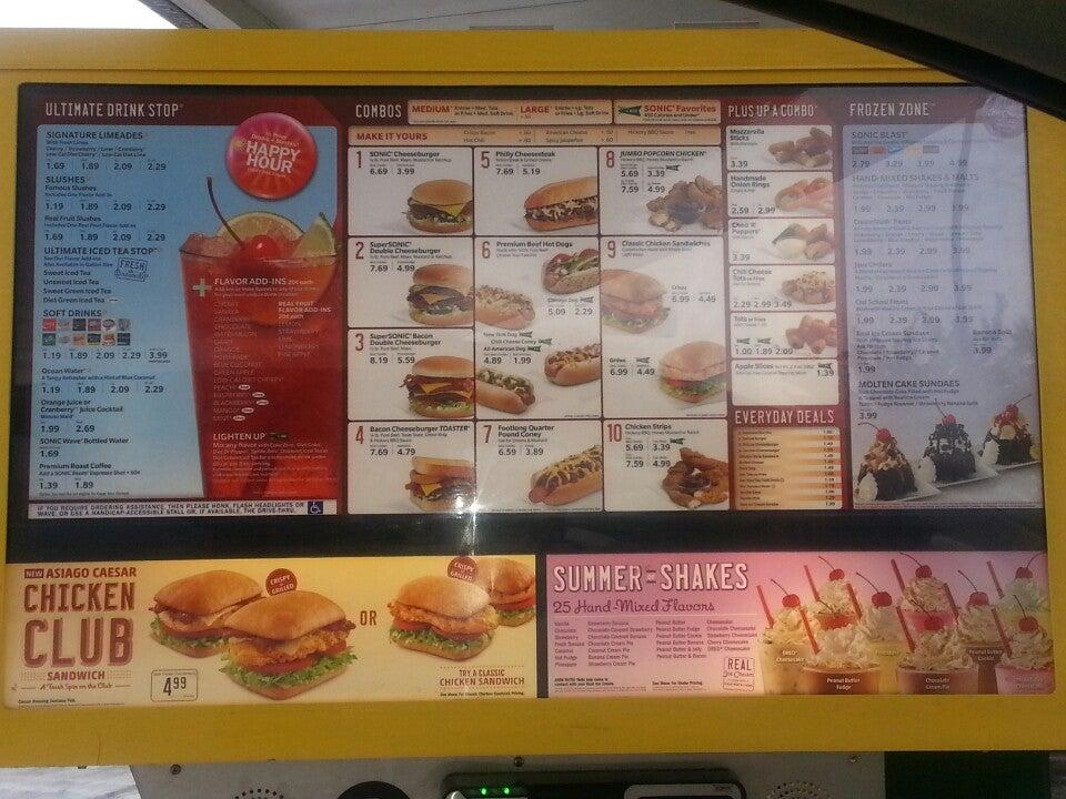 Menu at Sonic Drive-In fast food, Hagerstown, Dual Hwy