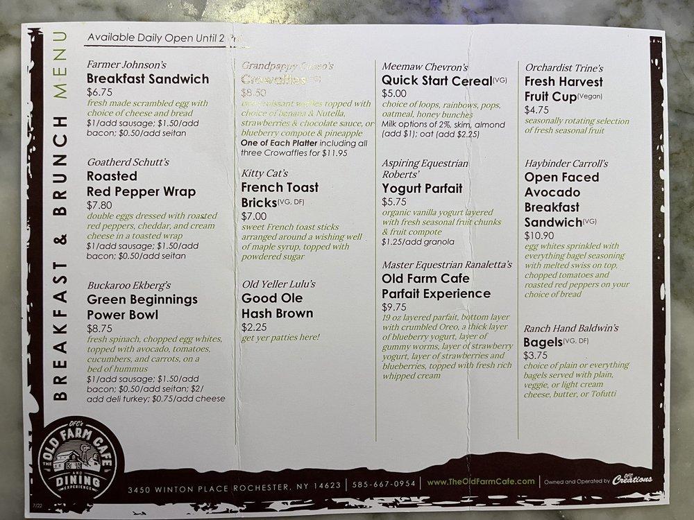 Menu at The Old Farm Cafe, Rochester