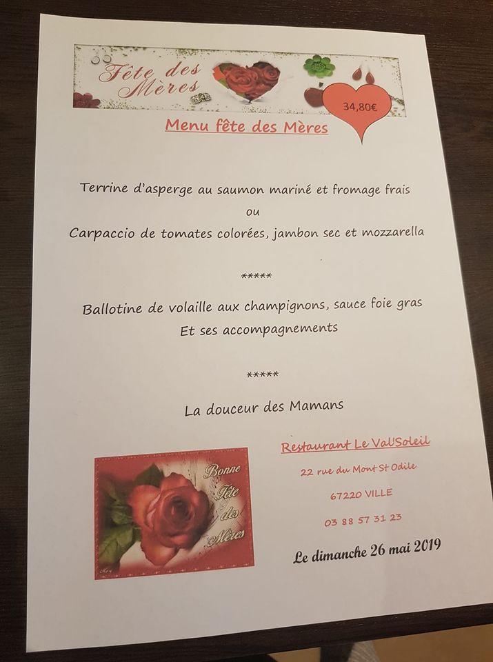 Menu au Restaurant Le Val Soleil, Villé