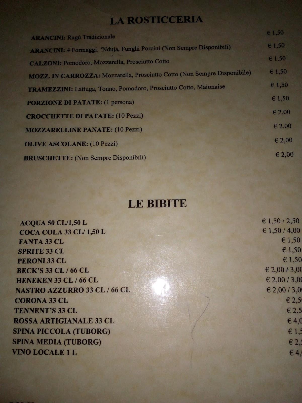 Menu da Bar Pizzeria Tourist, Saline Joniche