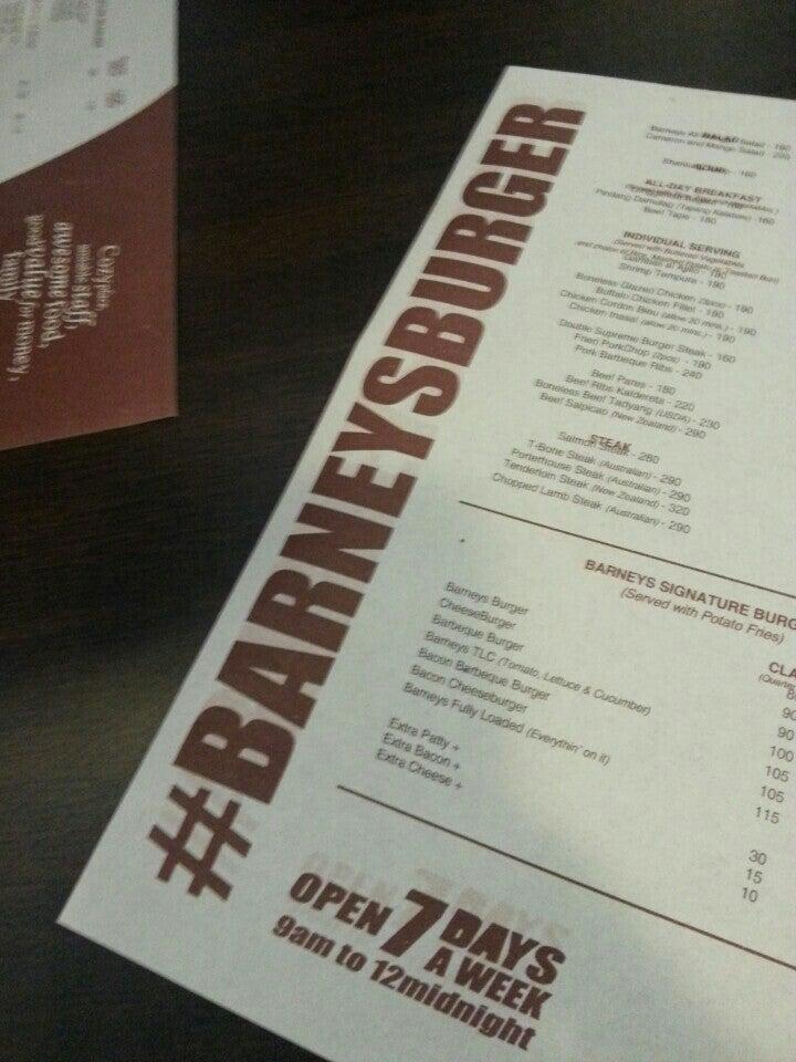 Carta de Barneys Burger Bar + Kitchen, San Fernando, 2MMF+XRC