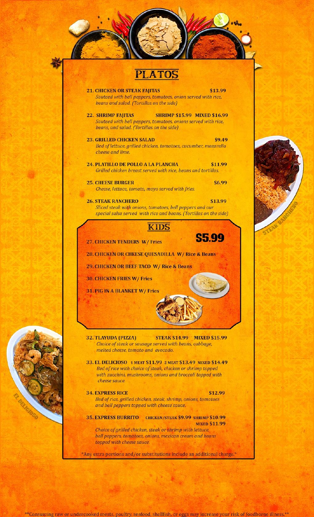 Menu at El Sol Guerrerense restaurant, Shelby