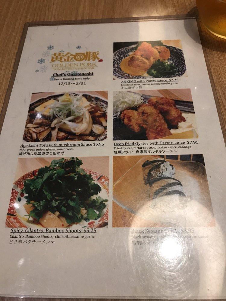 Menu at Golden Pork Tonkotsu Ramen Bar, Honolulu