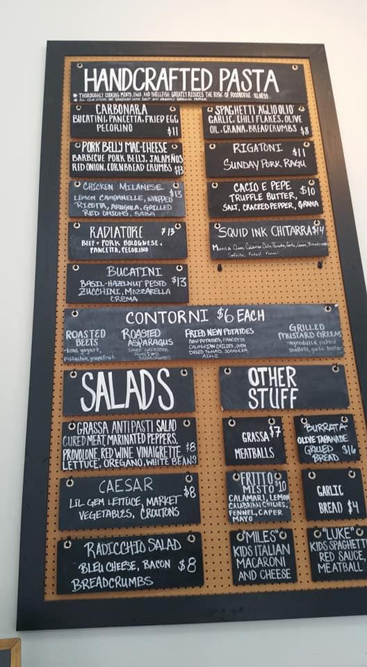 Menu at Grassa restaurant, Portland, SW Washington St