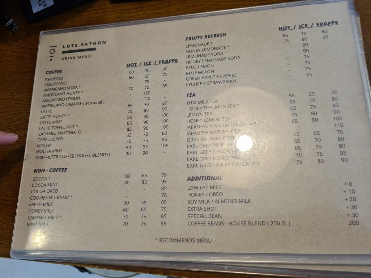 Menu at Lots.Sathon cafe, Bangkok