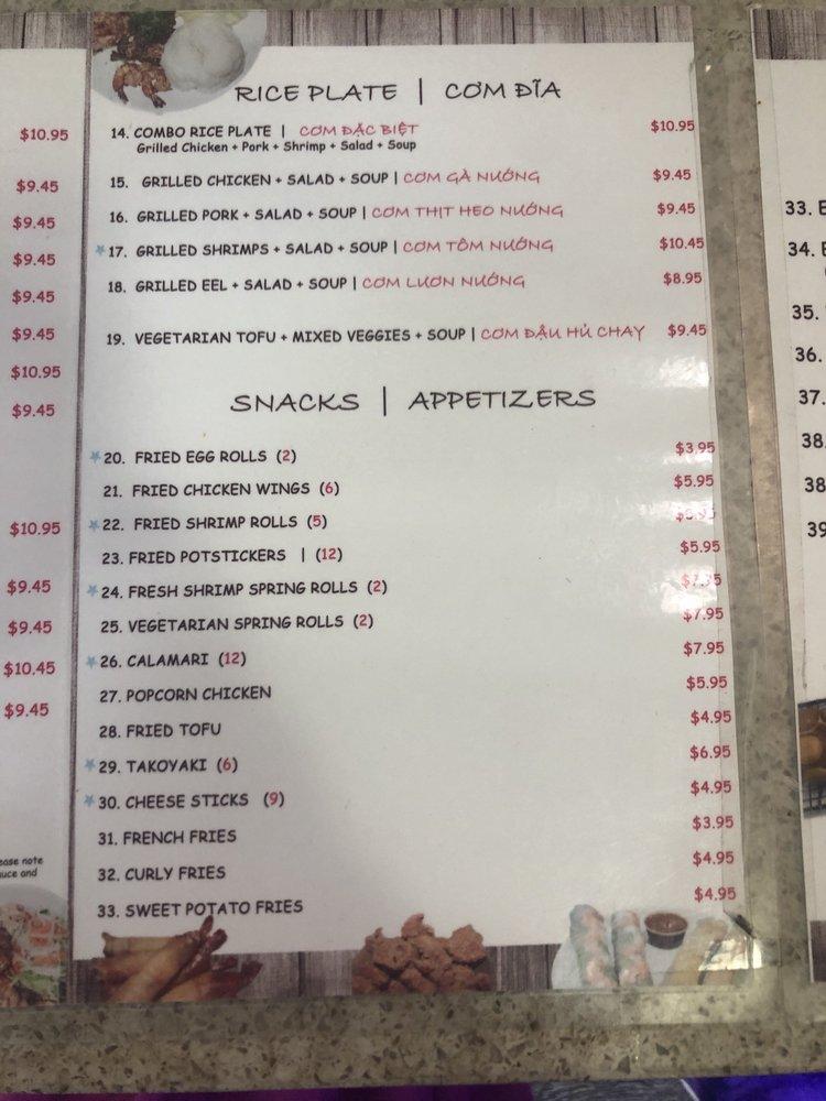 Menu at Pho Nation Express restaurant, Alameda