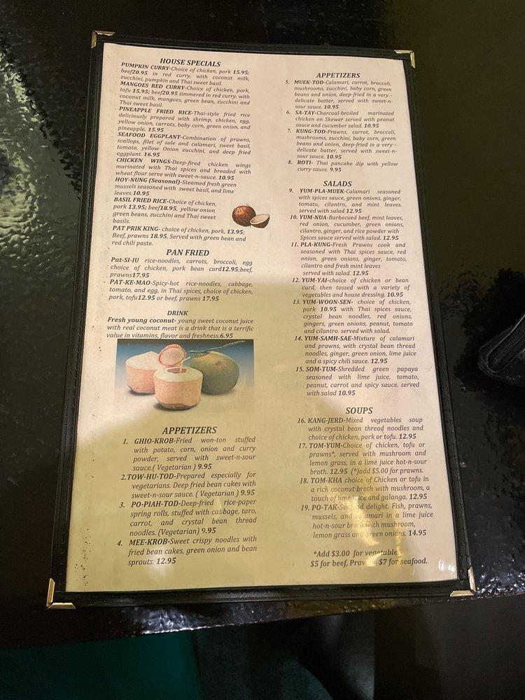 Menu at Plearn Thai Palace restaurant, Walnut Creek