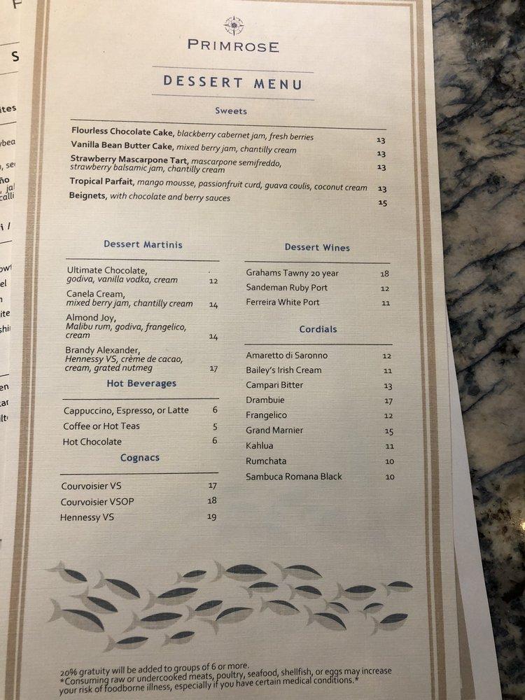 Menu at Primrose Restaurant, Destin