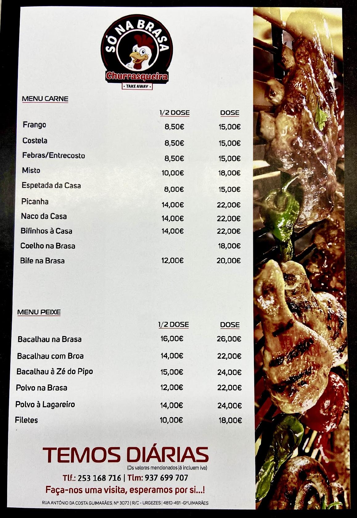 Menu em Só na Brasa restaurante, Guimaraes