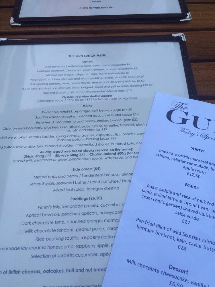 Menu at The Gun, Docklands pub & bar, London, Docklands