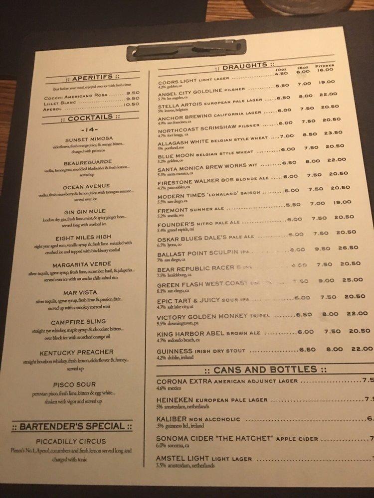 Menu at Water Grill restaurant, Santa Monica, Ocean Ave