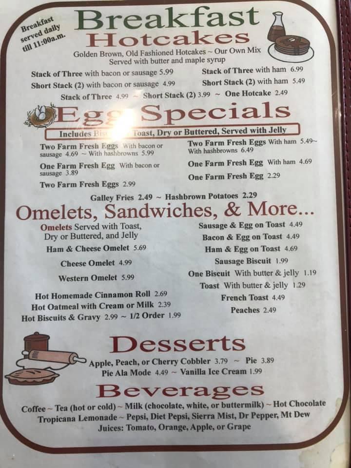 Menu at Zephyr Cafe, Piedmont