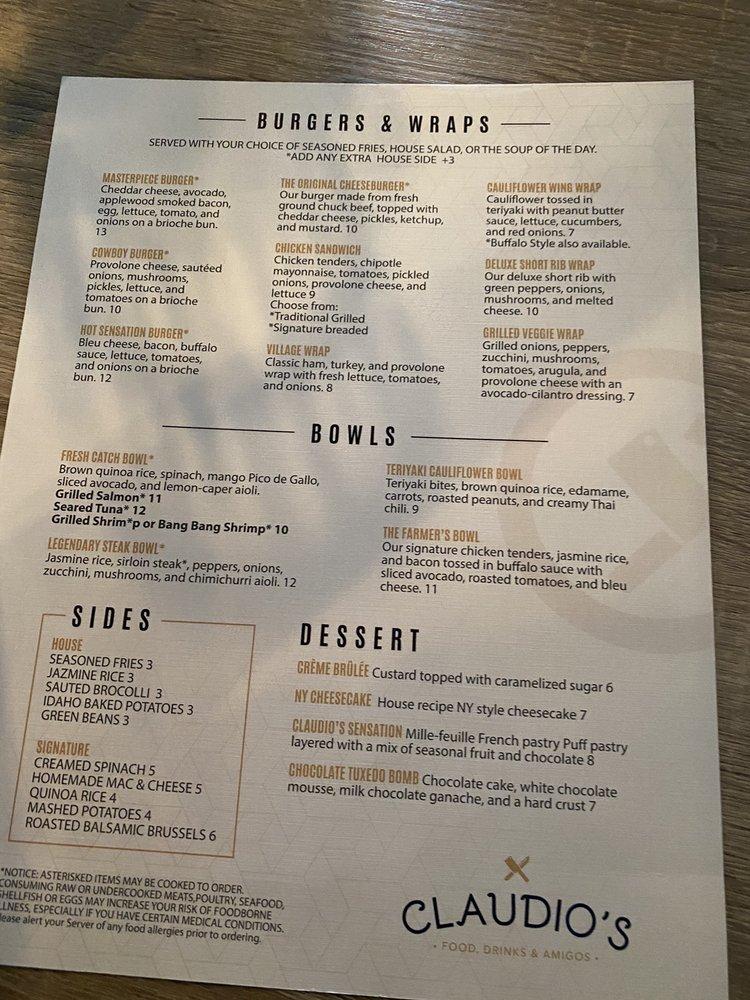 Menu at Claudio's Bistro pub & bar, Woodruff
