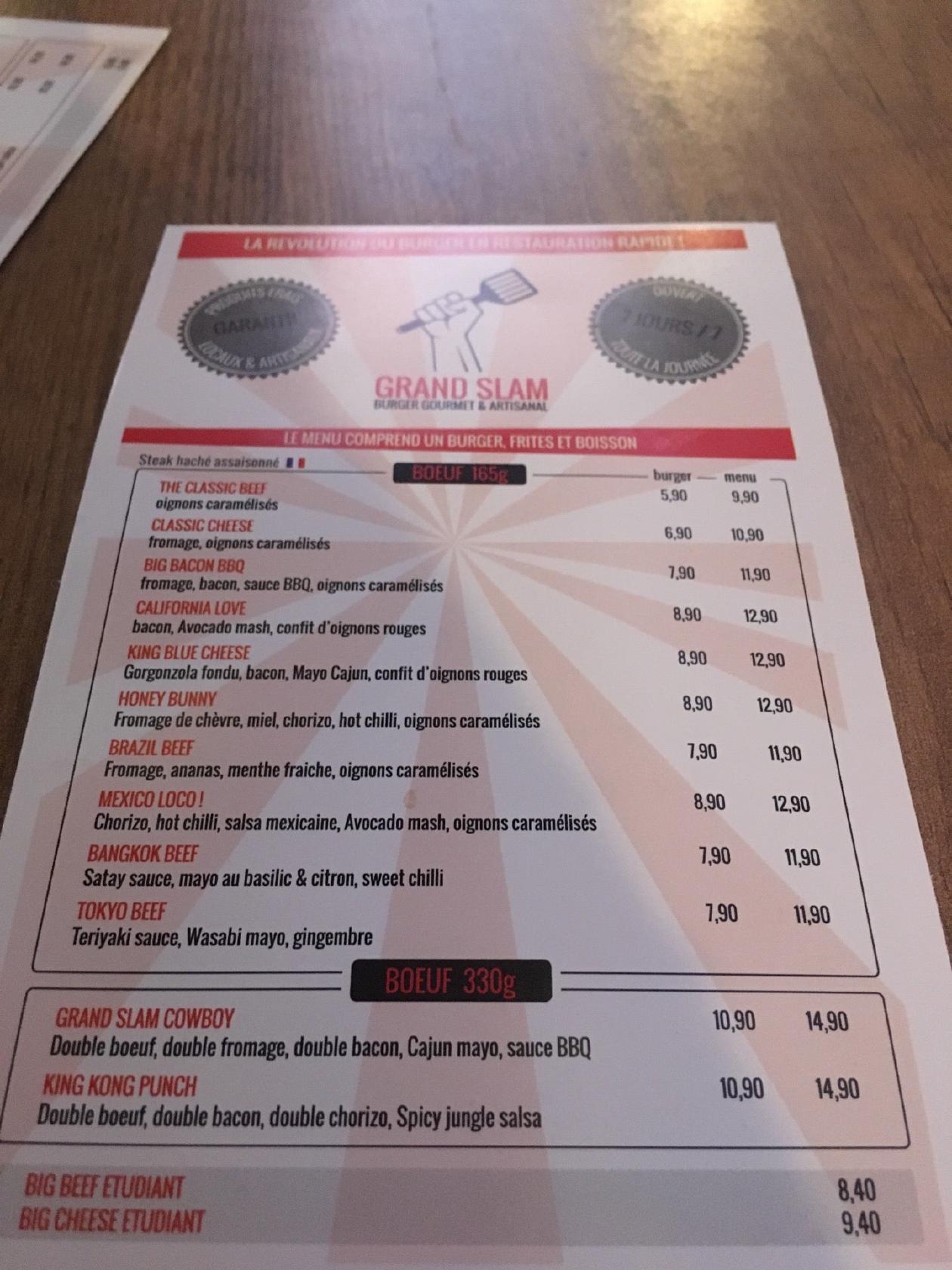 Carta del restaurante Grand Slam Burger Montpellier, Montpellier
