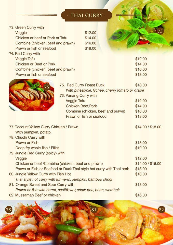 Menu at Phaboonchai Thai Restaurant, Wodonga