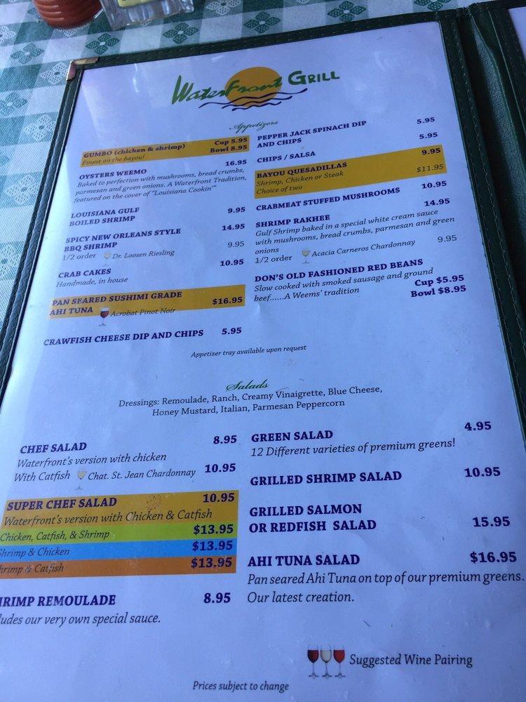 Carta del restaurante Waterfront Grill, Monroe
