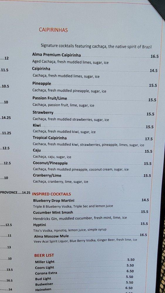Menu at Alma Gaucha steakhouse, Boston