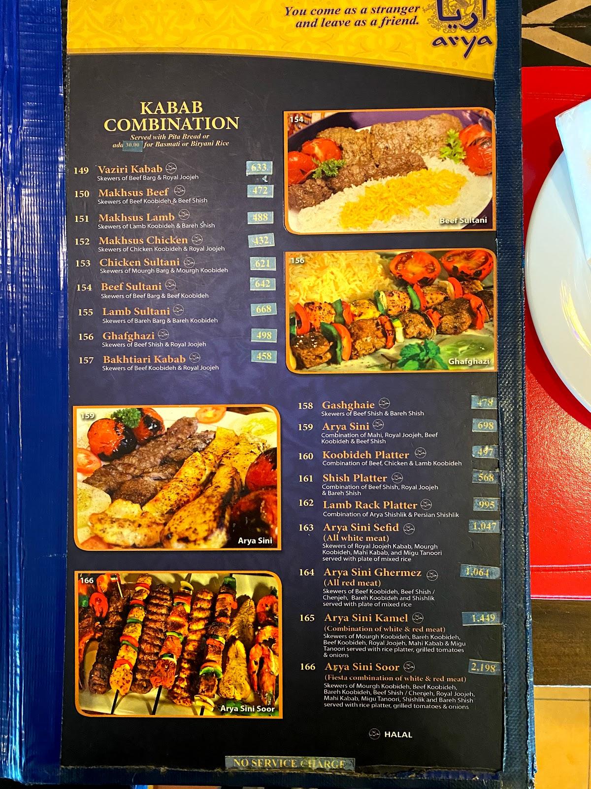 Menu at Arya - Quezon City - Robinsons Magnolia (Persian Restaurant ...