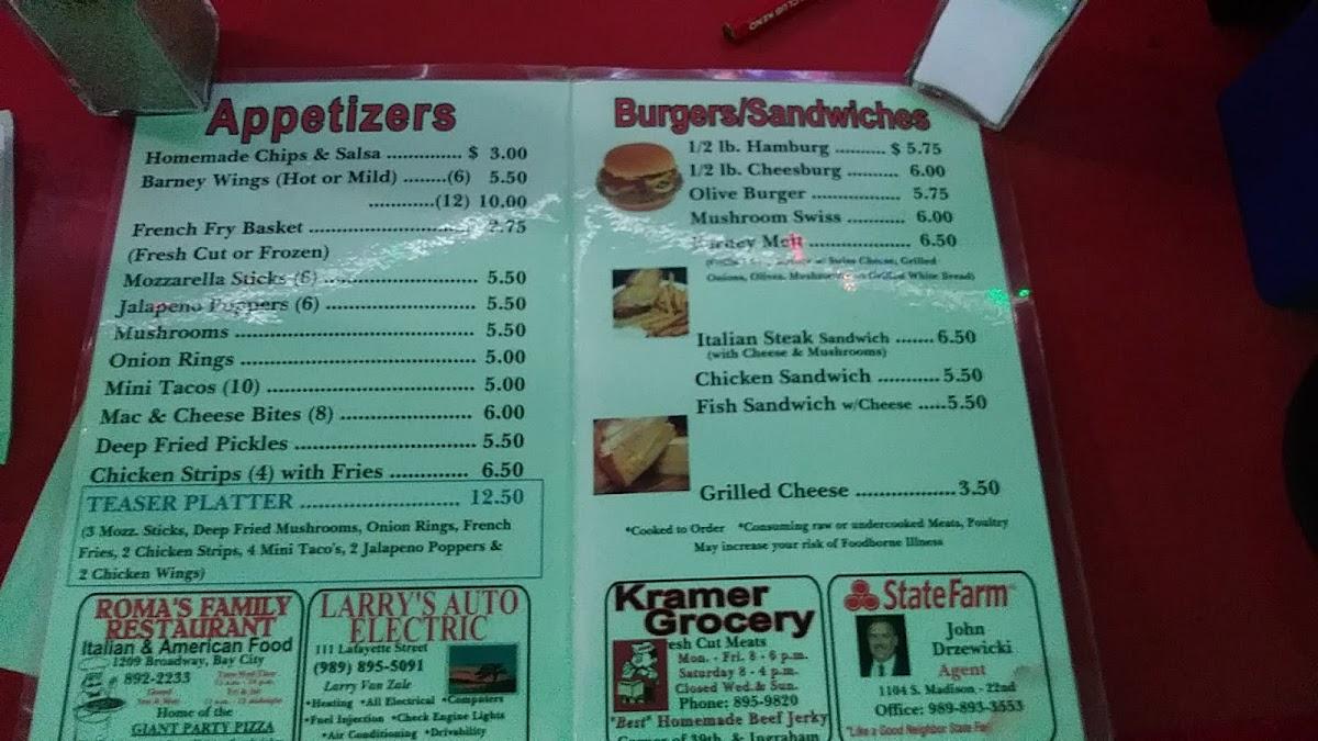 Menu at Barney's Bar & Grill, Bay City