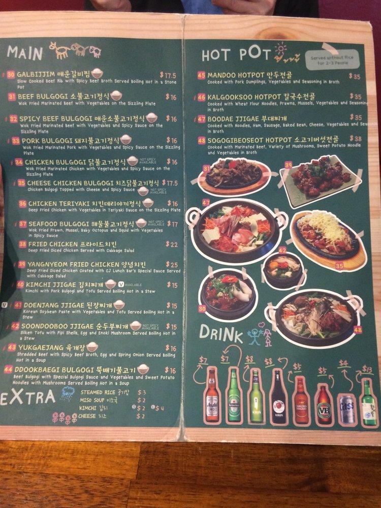 Menu at CJ Lunch Bar, Melbourne