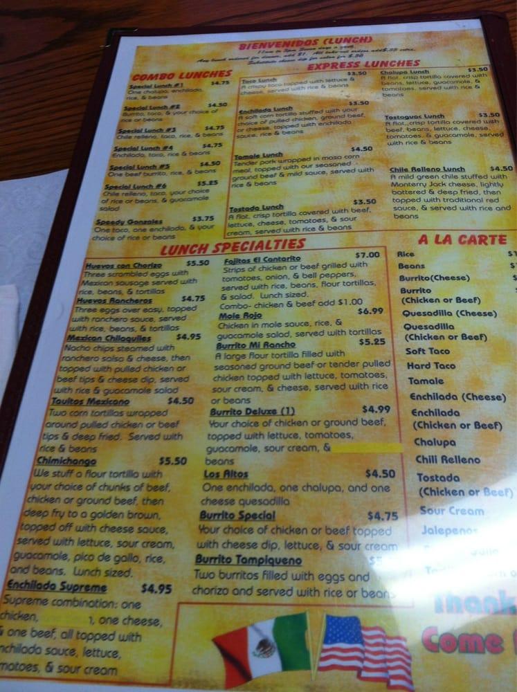 Menu at El Cantarito Mexican Restaurant, Oak Ridge, 191 S Tulane Ave