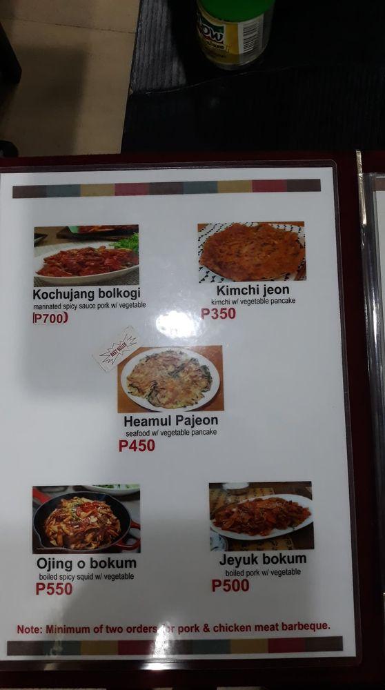 Menu at Jumong Korean Restaurant, Makati