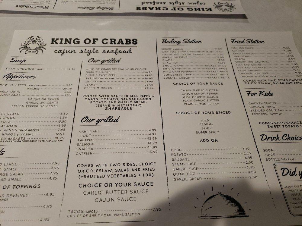 Menu at King of Crabs restaurant, Los Angeles, Reseda Blvd