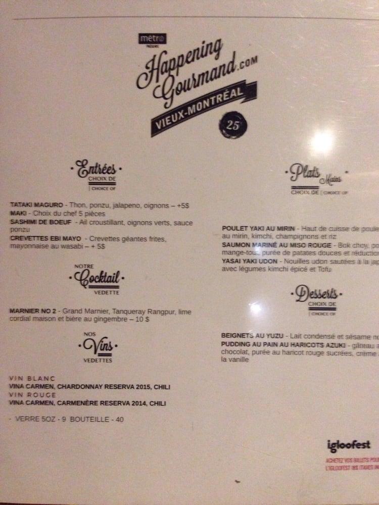 Menu at Kyo Bar Japonais, Montréal, 711 Côte place-d'Armes