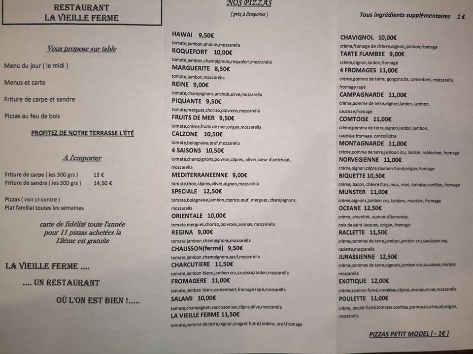 Menu at La Vieille Ferme restaurant, Réchésy