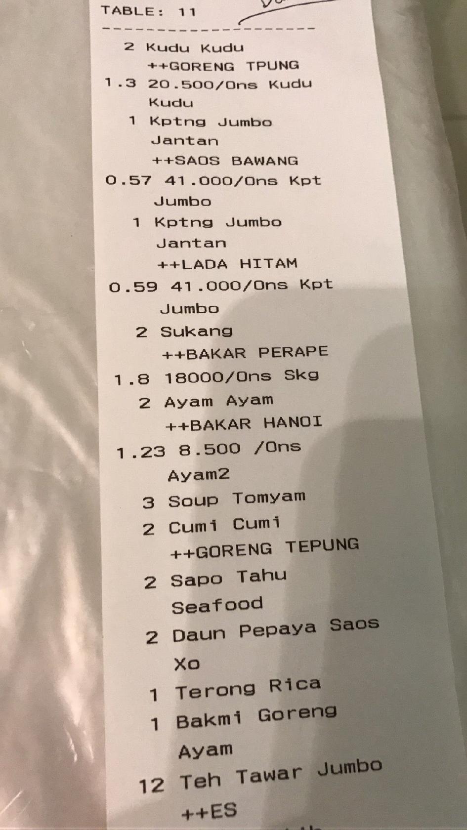 Carta del restaurante Layar Seafood & Ikan Bakar Pesanggrahan, Yakarta