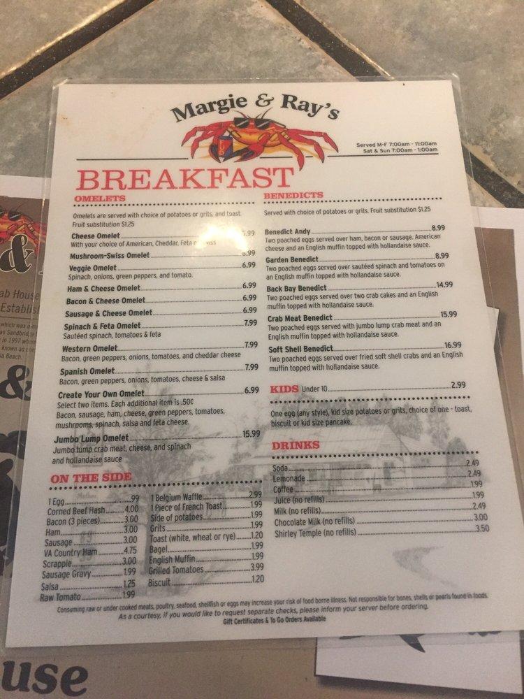 Menu at Margie & Ray's Crabhouse and Restaurant, Virginia Beach
