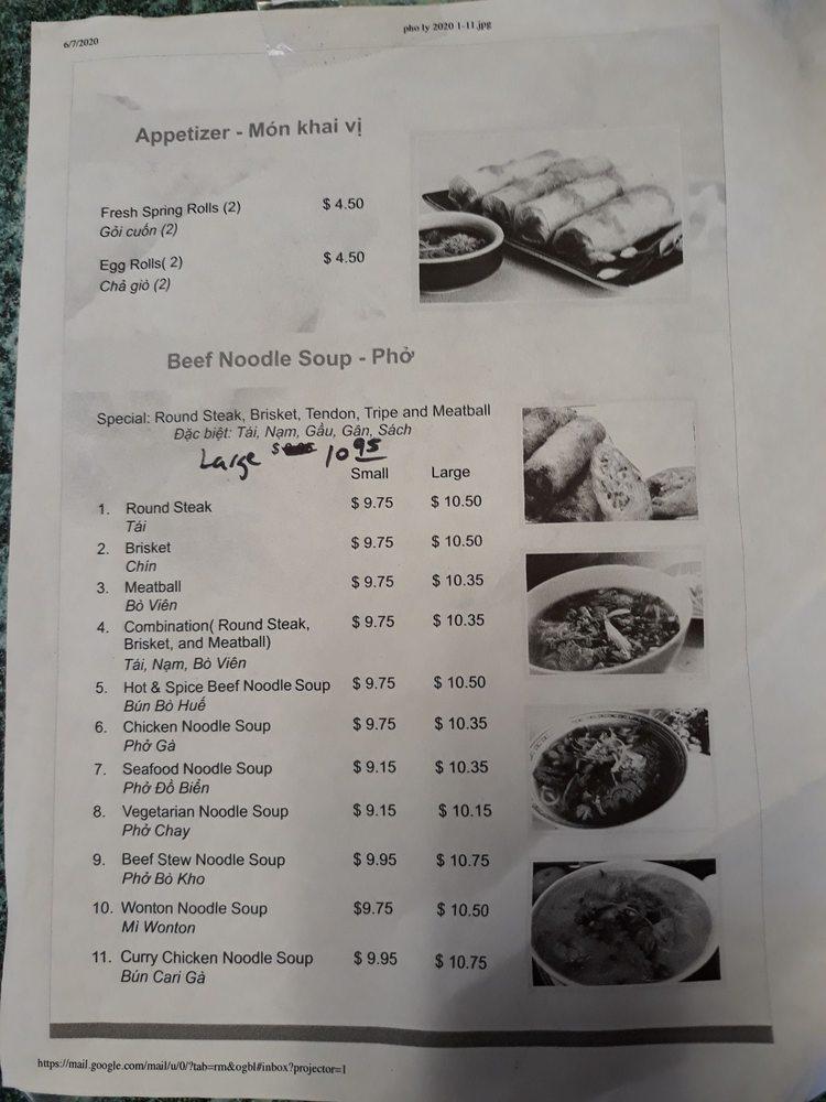 Menu at Pho Ly restaurant, Bellingham, 4151 Meridian St # 113
