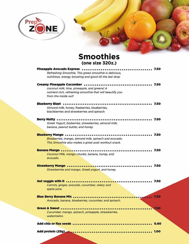 Menu at Prep Zone Meals restaurant, Phoenix